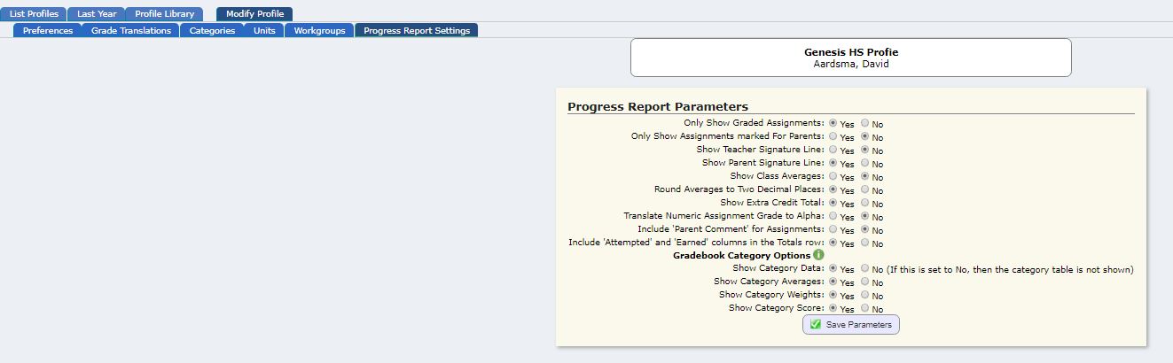 Gradebook Profile Progress Report Settings : Genesis SIS Support
