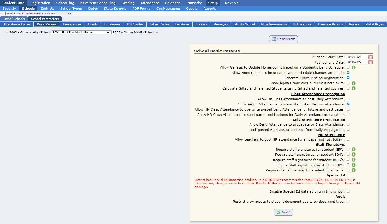 Basic Parameters : Genesis SIS Support