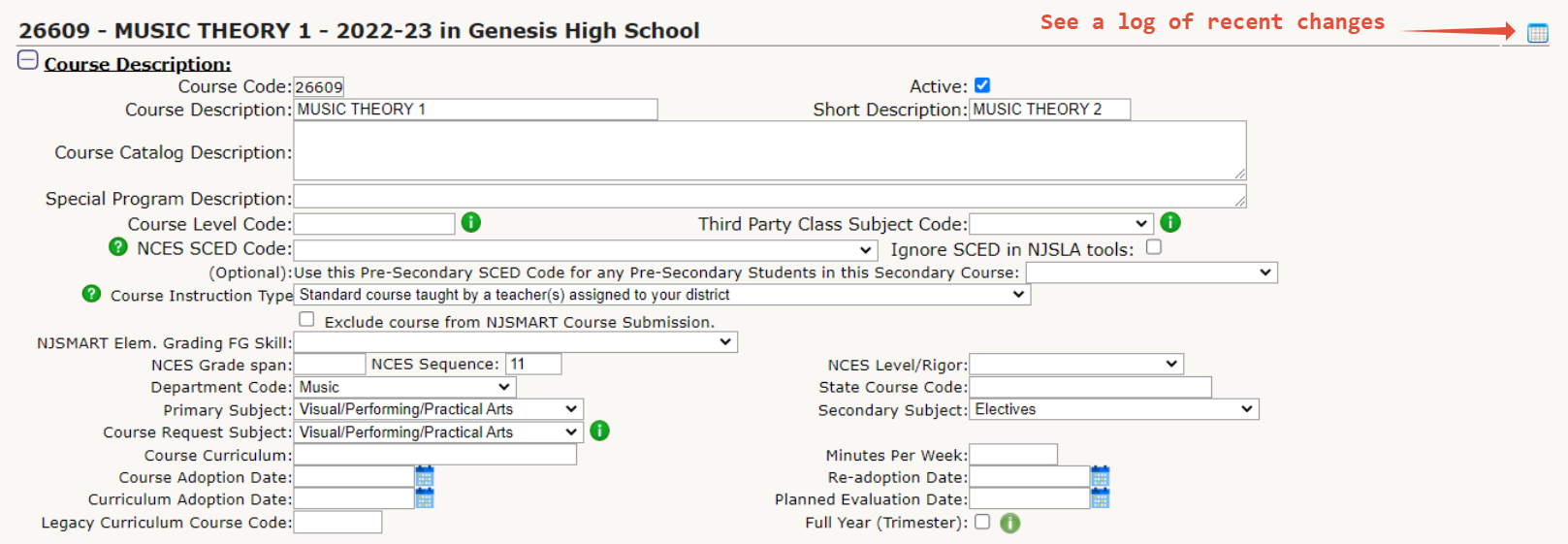 Curriculum Course Screen : Genesis SIS Support