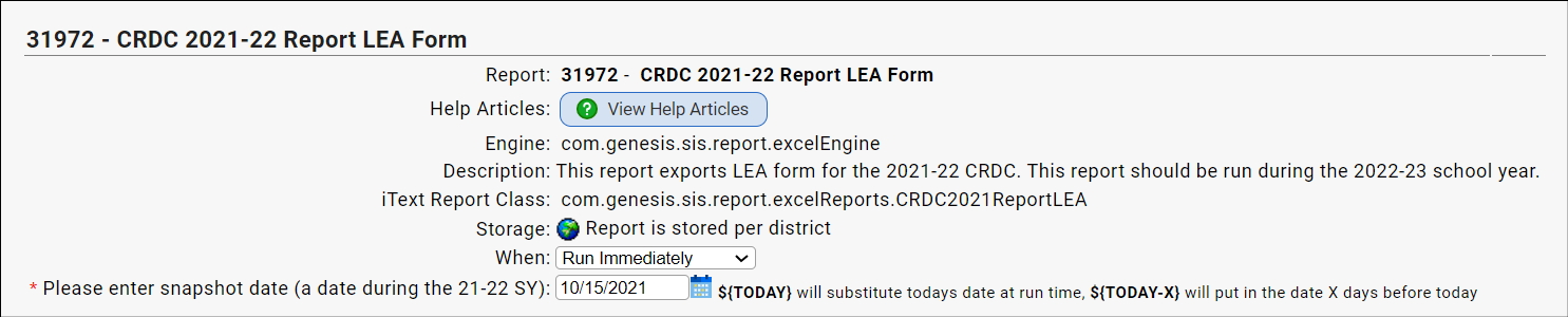 CRDC Reporting : Genesis SIS Support