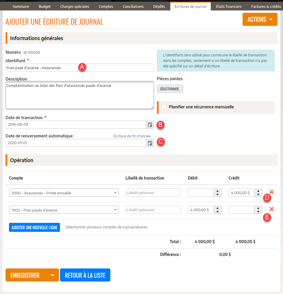 Opérations par écriture de journal : Support UpperBee