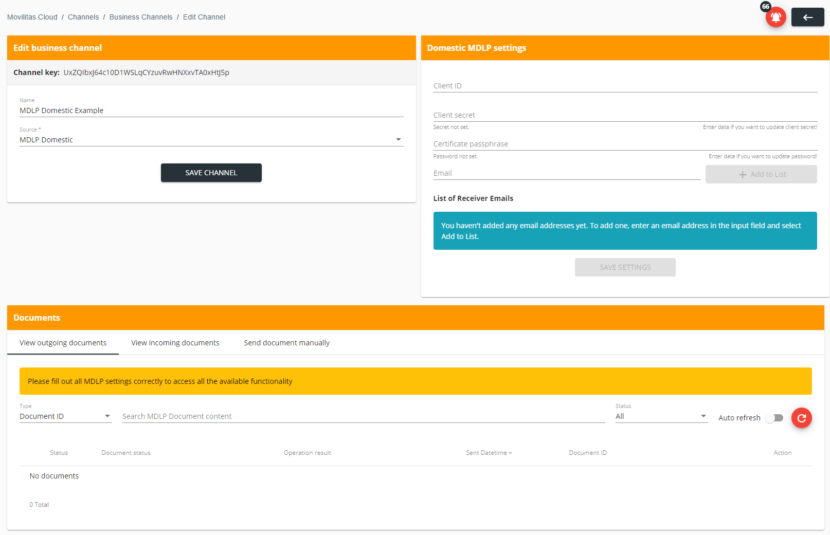 Configuring an MDLP Domestic Channel and Managing Documents : Movilitas ...