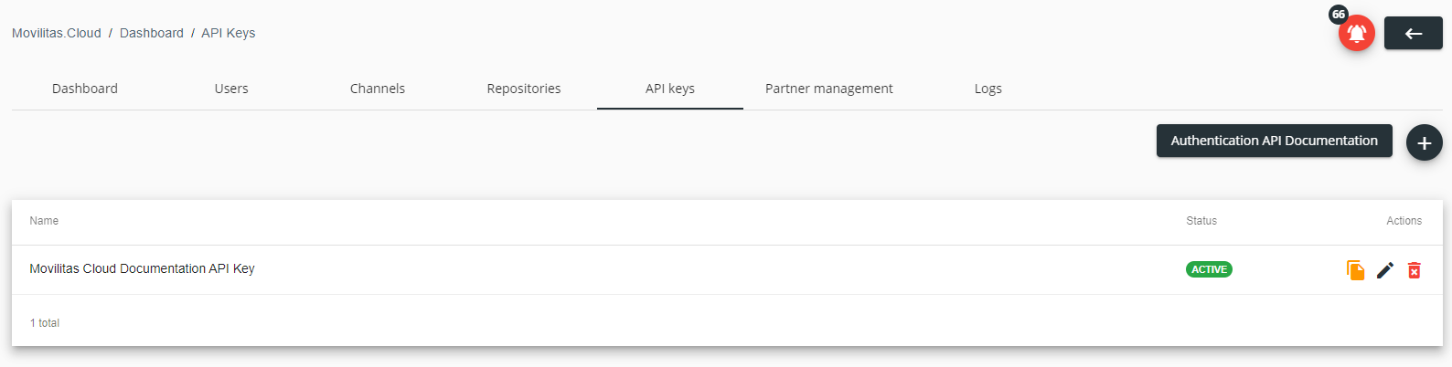 Managing API Keys and Static Token : Movilitas.Cloud Support