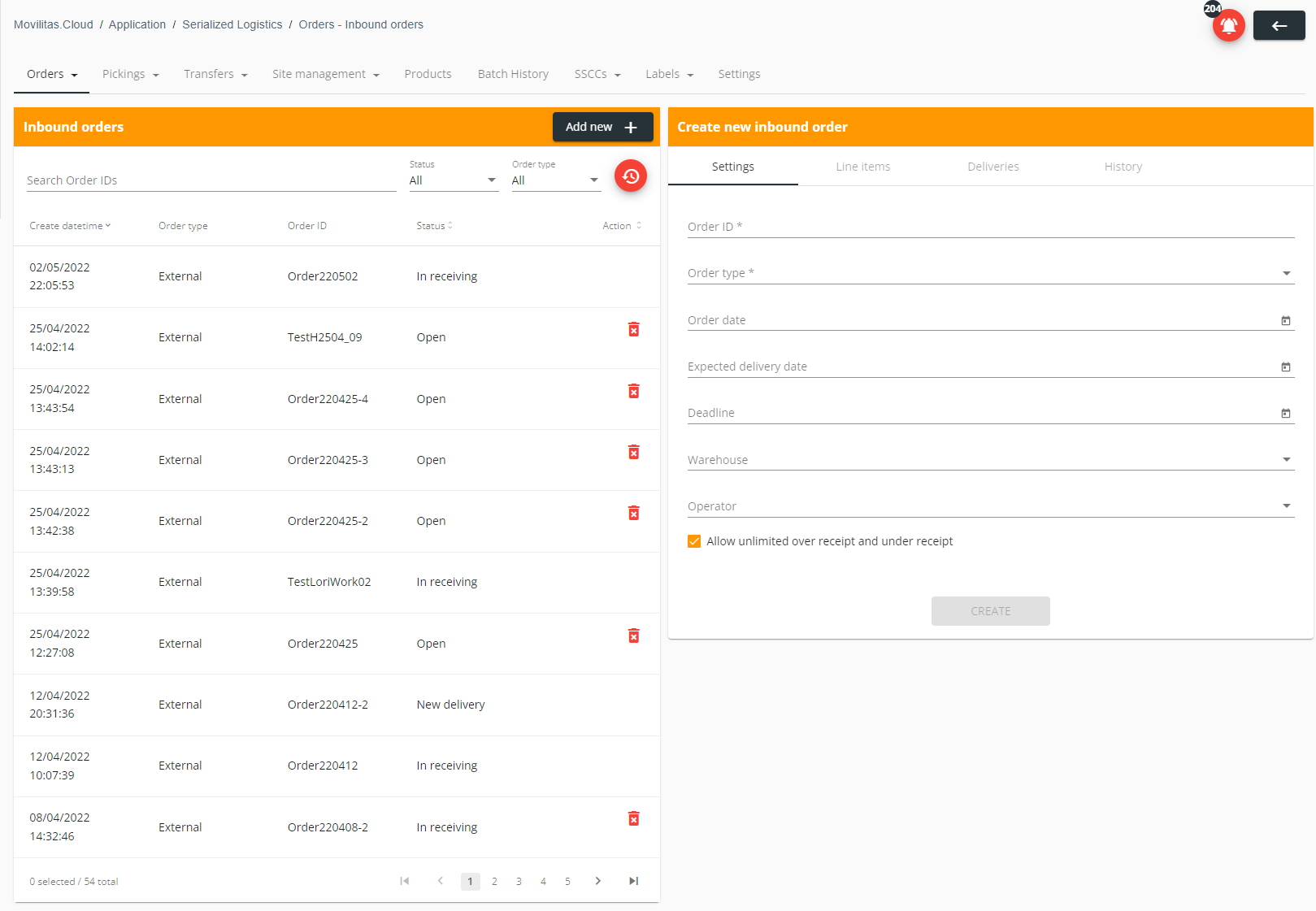 Managing Inbound Orders (Serialized Logistics) : Movilitas.Cloud Support