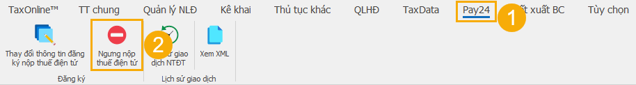 Ngưng sử dụng dịch vụ nộp thuế điện tử trong chức năng Pay24 : Hướng ...