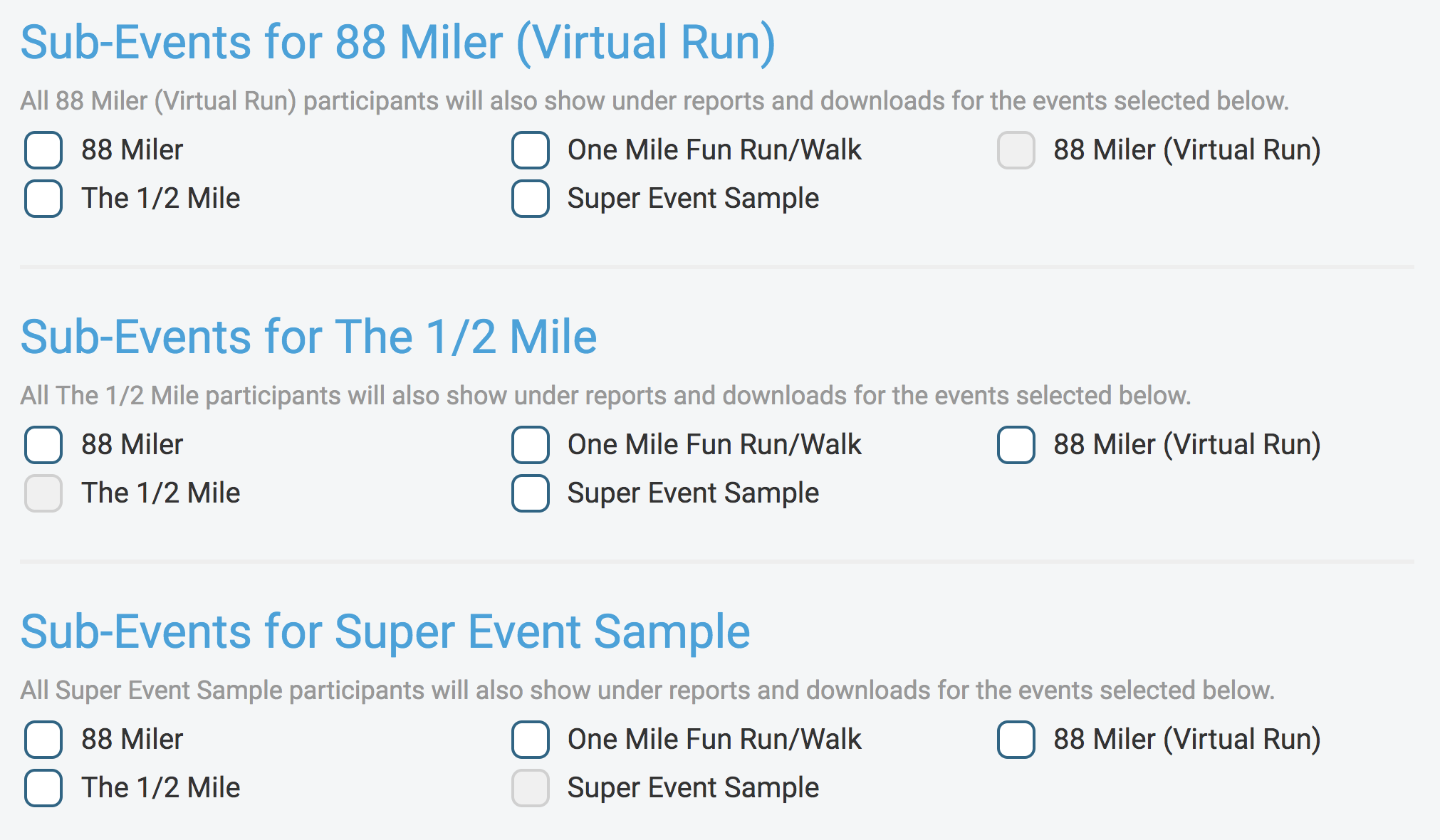 Add Event Grouping, and Configure Super/Sub Events - RunSignup