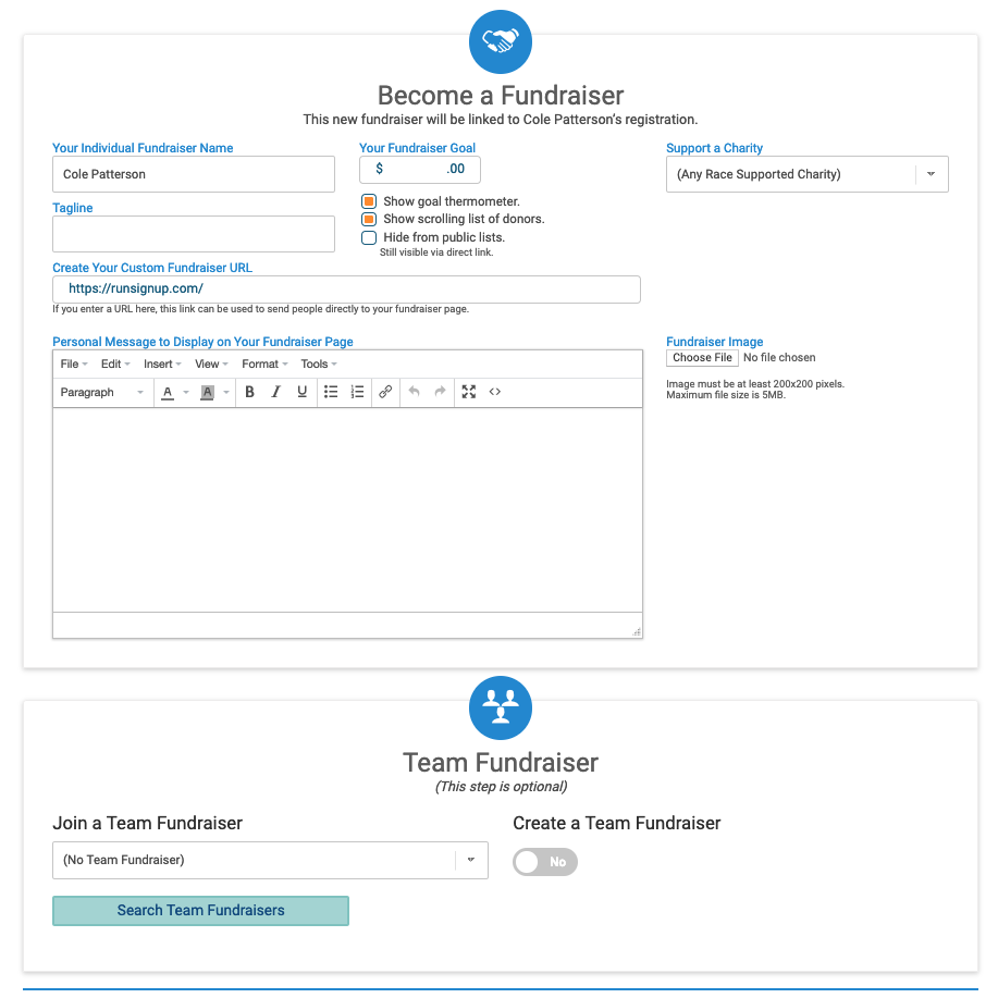 Create/Join a Fundraising Team - RunSignup