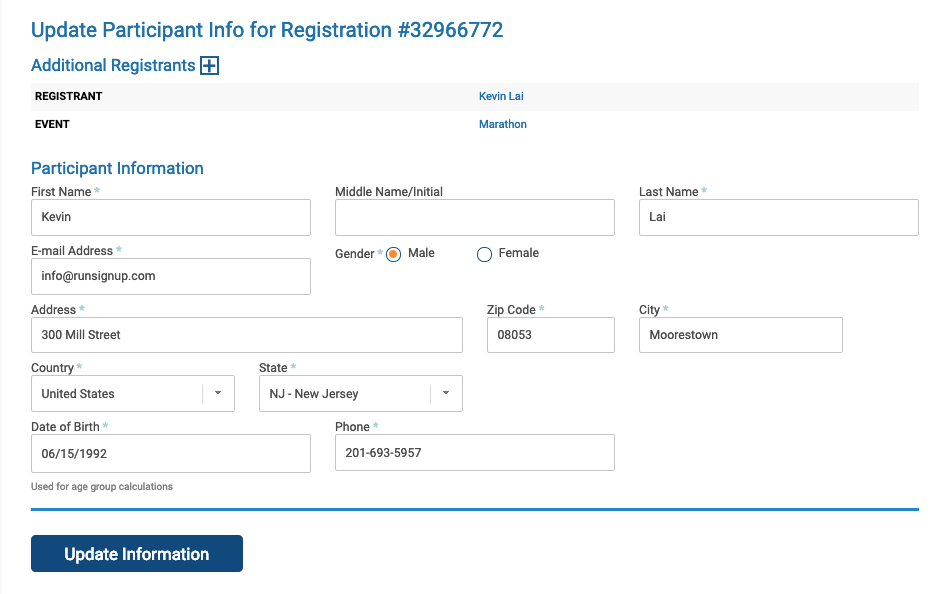 Update Participant Information for an existing registration : RunSignup ...