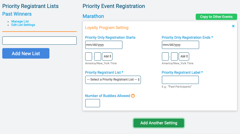 Loyalty Program/Priority Registrations : RunSignup Helpdesk