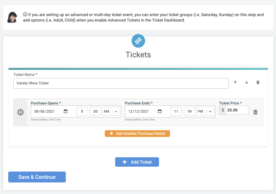 Wizard Step 2: Create Tickets - TicketSignup
