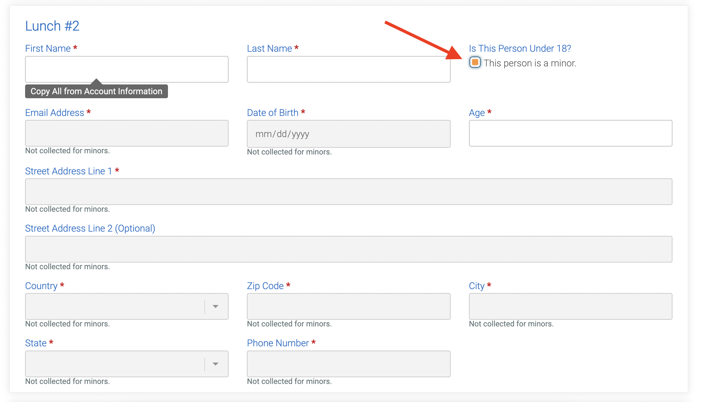 Information Collection GiveSignup - TicketSignup