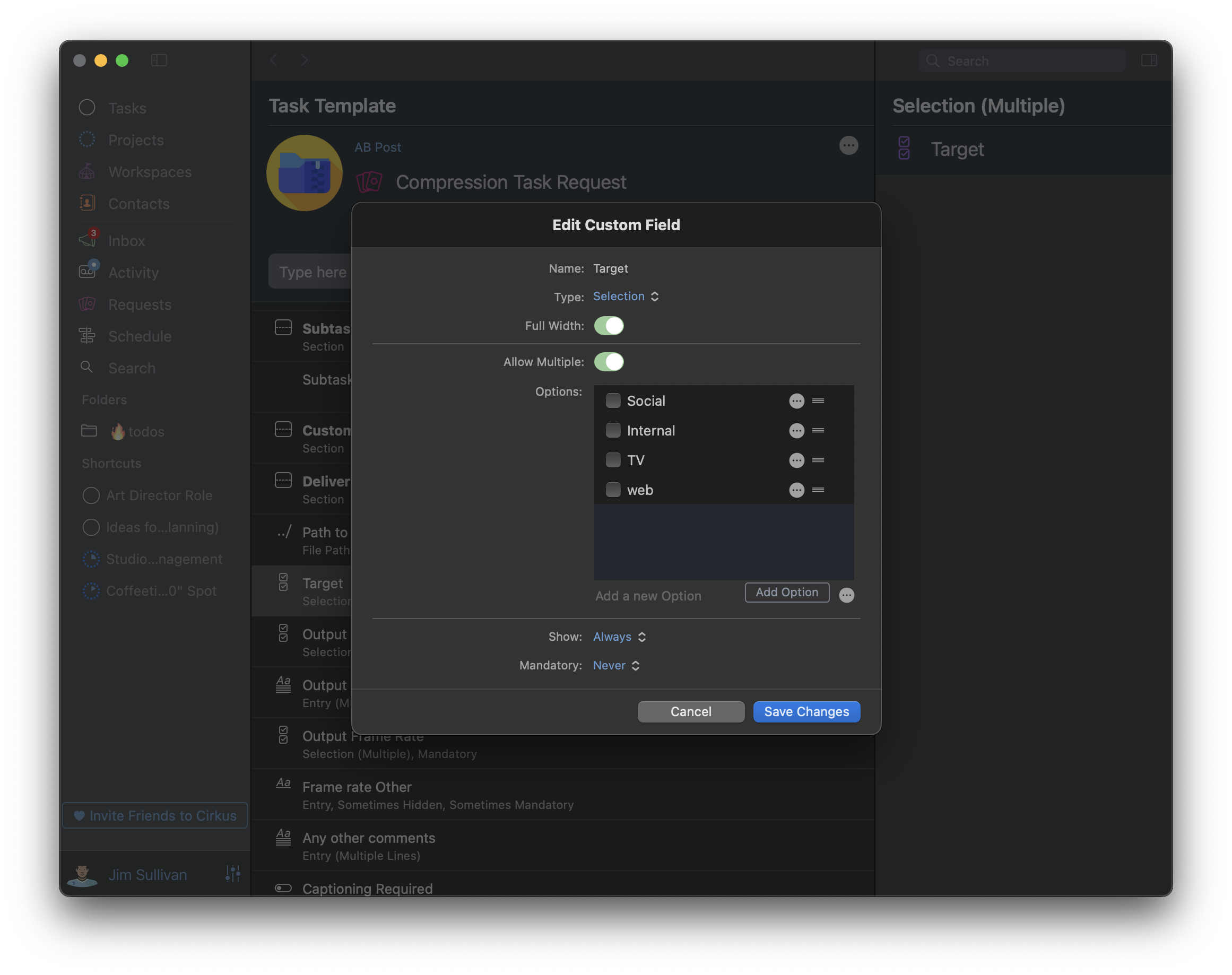 Task Requests : Cirkus Support