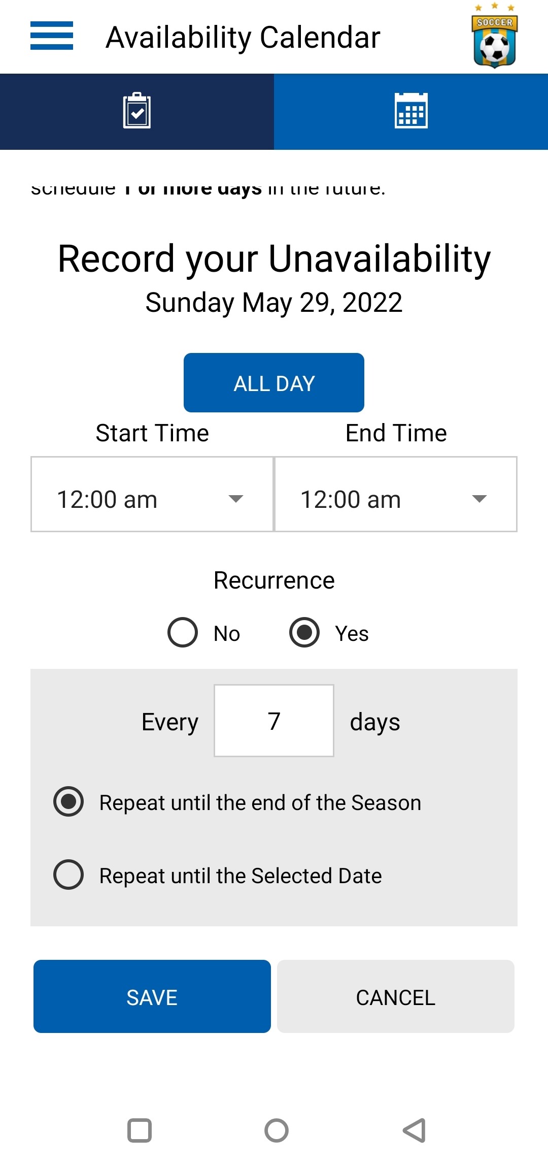 Availability Calendar : PowerUp Sports