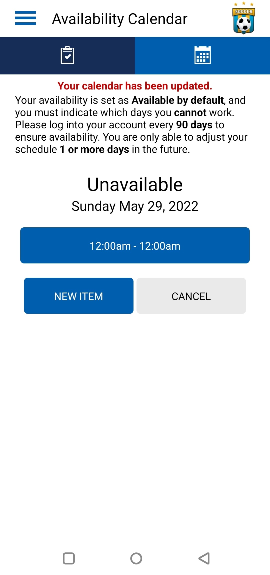 Availability Calendar : PowerUp Sports