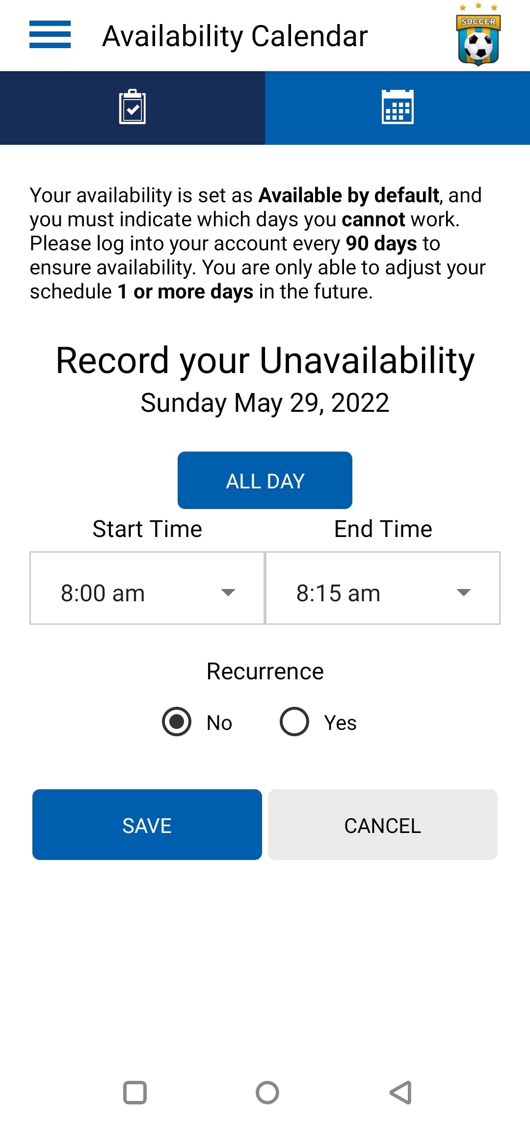 Availability Calendar : PowerUp Sports