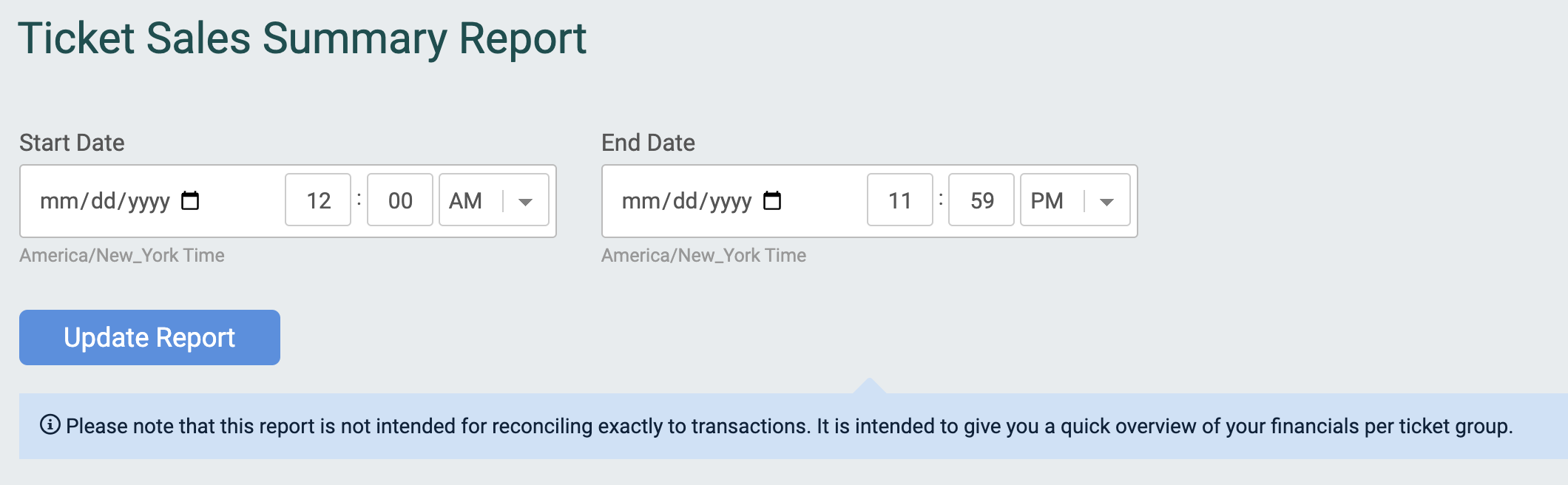 Ticket Sales Summary Report - TicketSignup