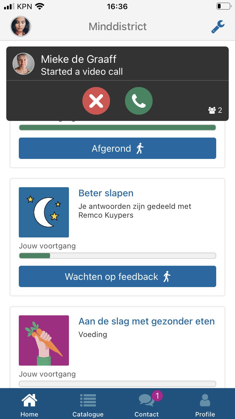 Video calling in the Minddistrict app : Consumenten support