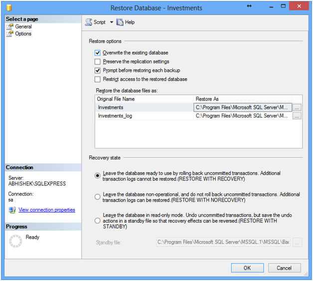 SQL Restore Database : InvestWell Helpdesk