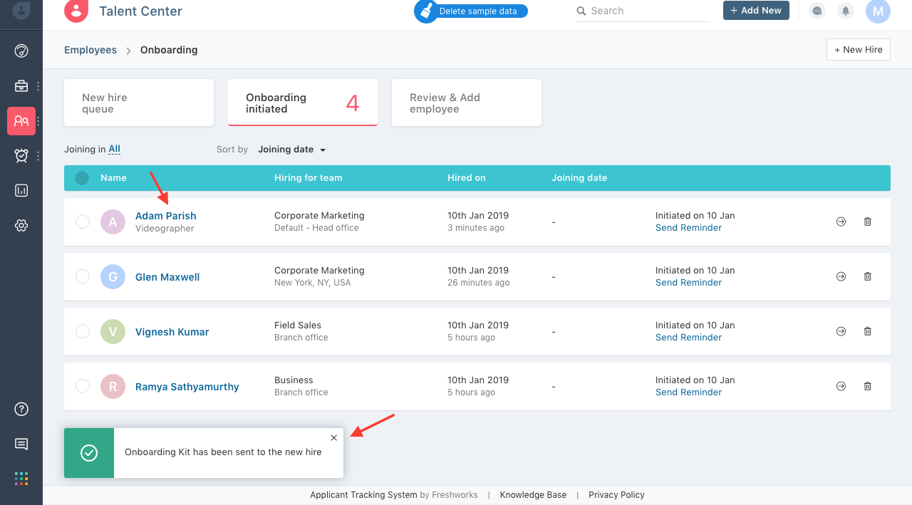 Onboarding a New Hire : Freshteam support