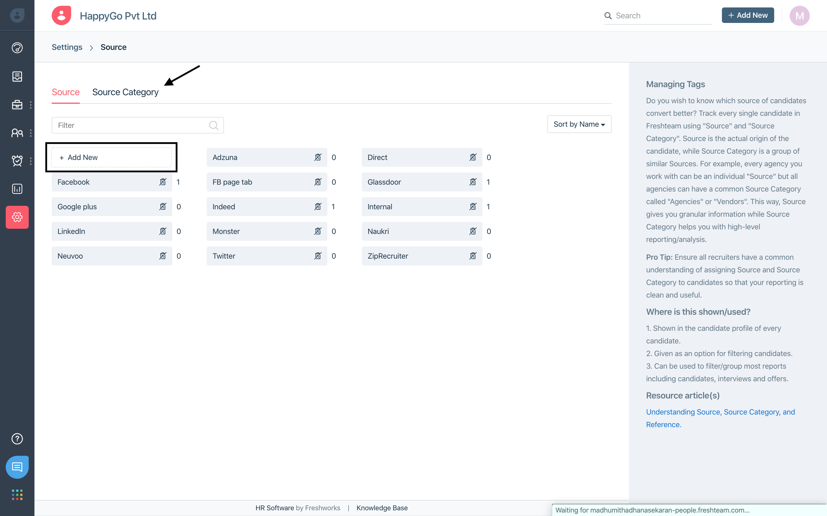 Understanding Source, Source Category, and Reference : Freshteam support