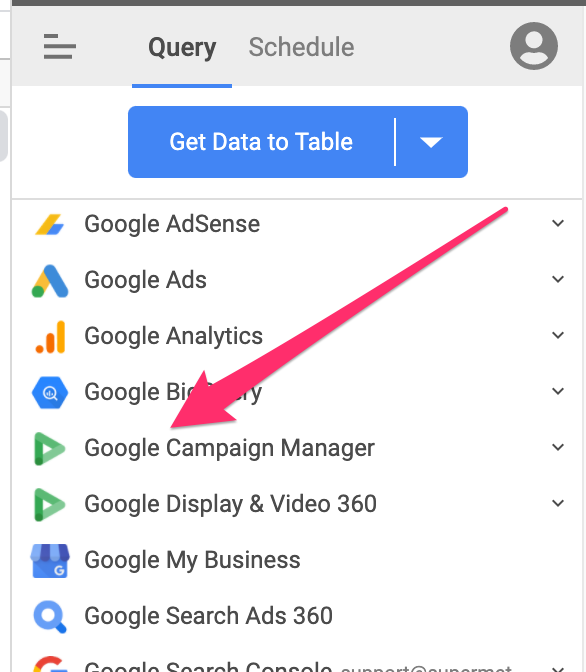 Authenticating the Supermetrics Google Campaign Manager connector ...