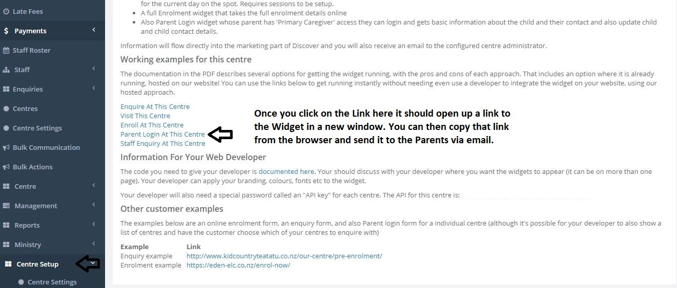 Parent Login Widget at the Centre : Discover Childcare
