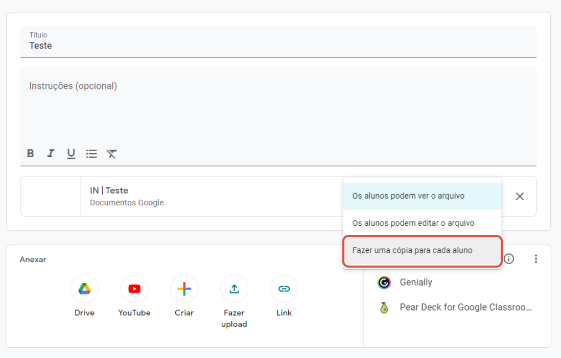 Como postar atividade do Drive no Classroom com cópia individual editável a cada aluno – Inicie ...