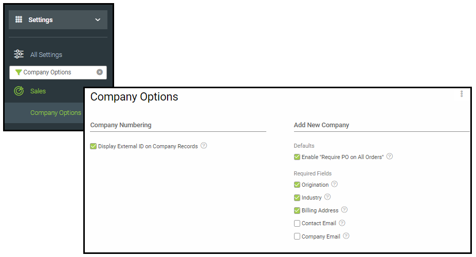 Company Options in Settings : CoreBridge V3