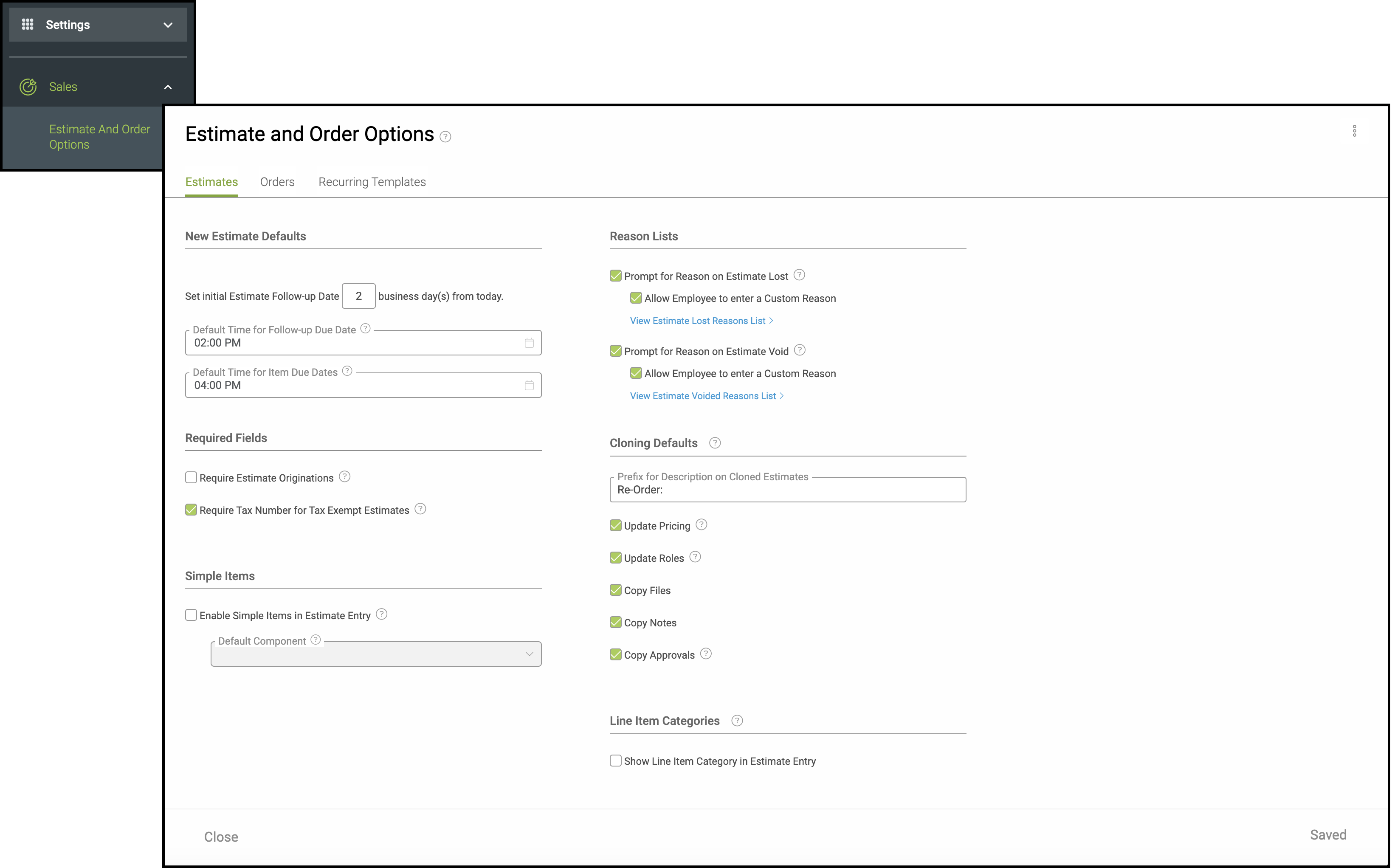 Estimate and Order Options : CoreBridge V3
