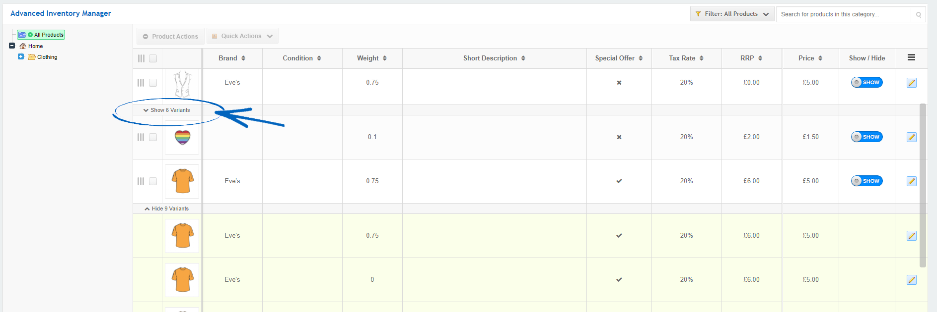 Enable Product Weight : EKM
