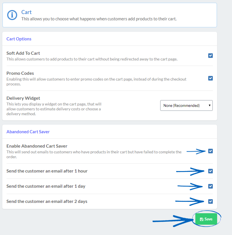 Turning on the Abandoned Cart Functionality : EKM