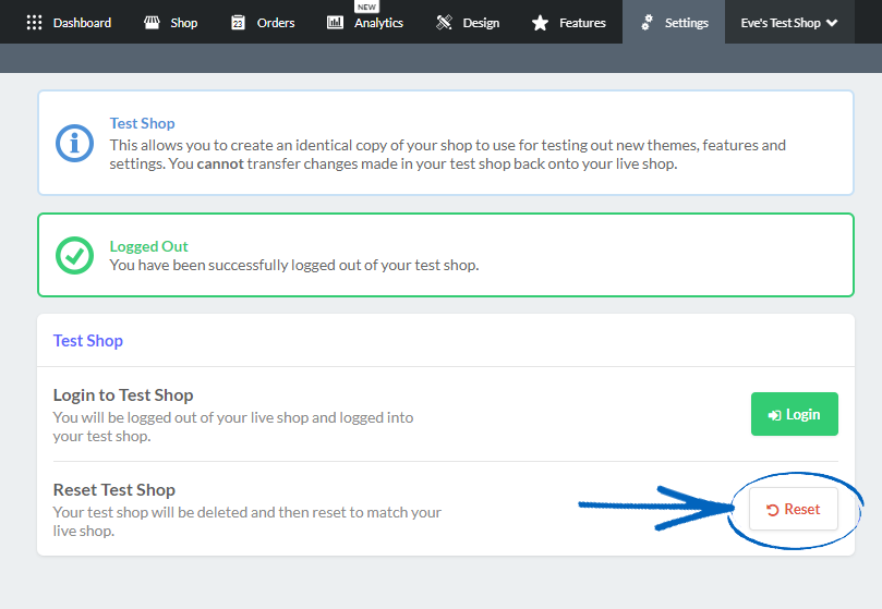 Using your Test Shop : EKM