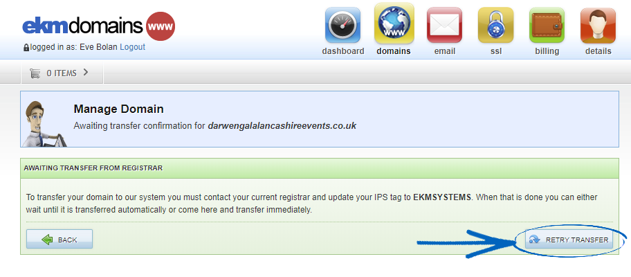 Transferring your 123 Reg domain to EKM Domains : EKM