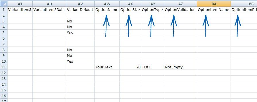 How to Add Product Options using a spreadsheet -Text Box : EKM