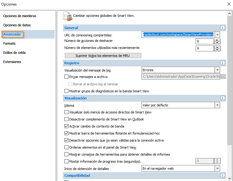 Configurar Conexión a SmartView for Office : Soporte a Soluciones