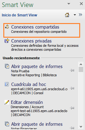 Configurar Conexión a SmartView for Office : Soporte a Soluciones