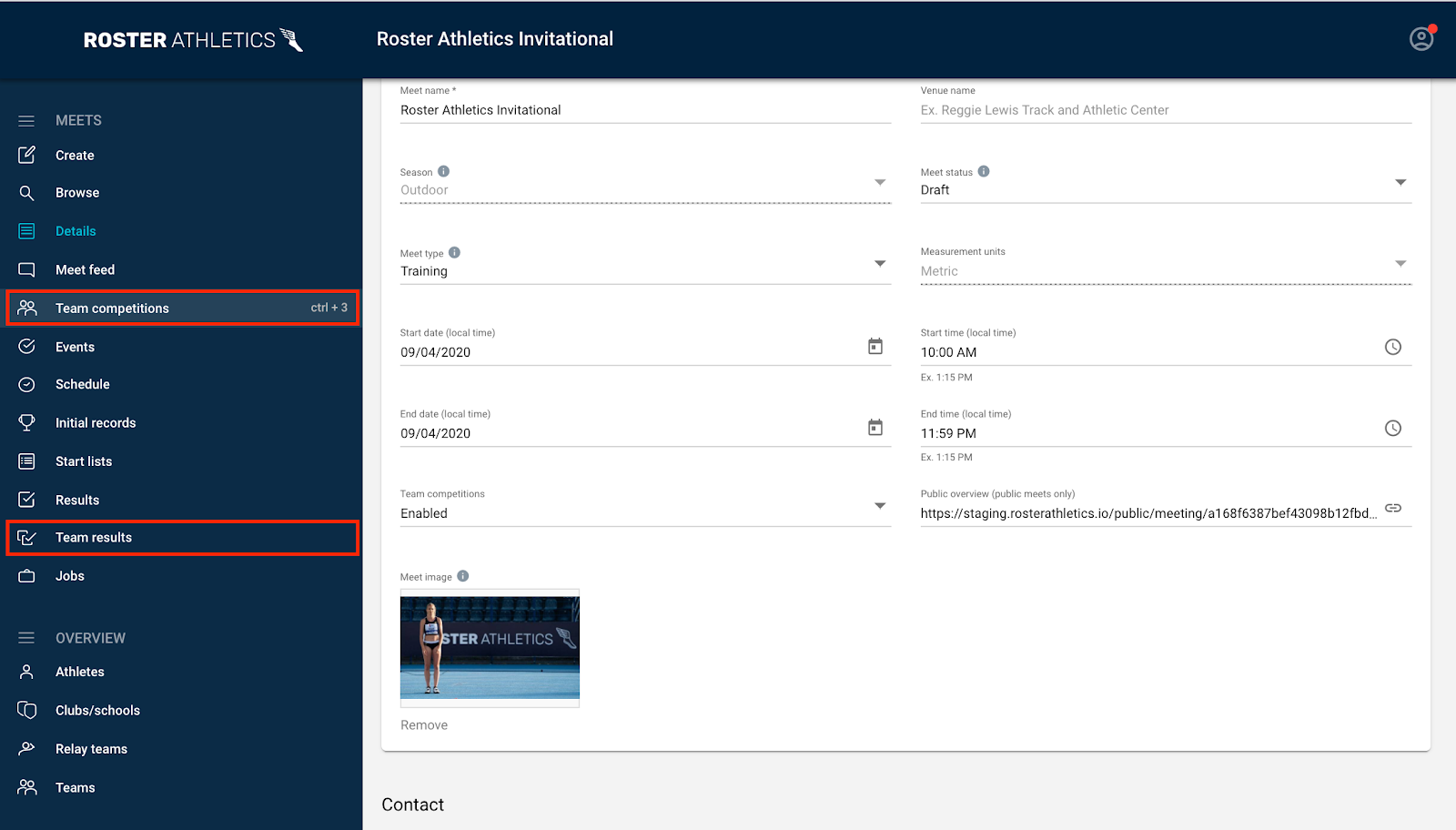 Set up a team competition : Roster Athletics
