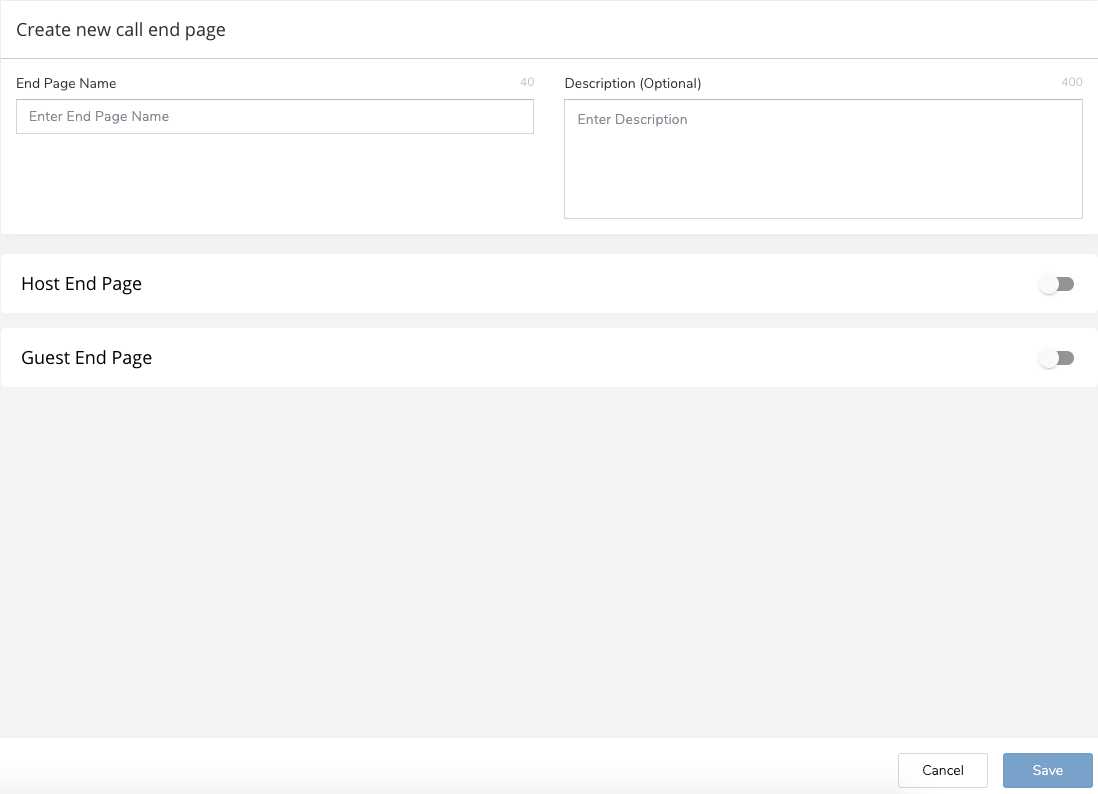 Survey - Call End Page Setup : Help