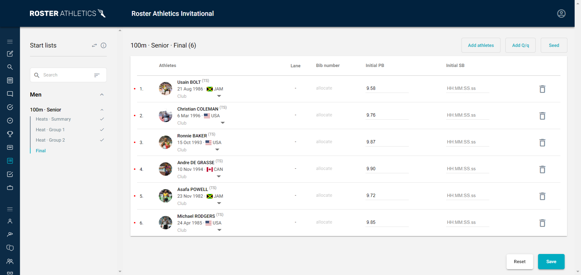 Qualifying rounds : Roster Athletics