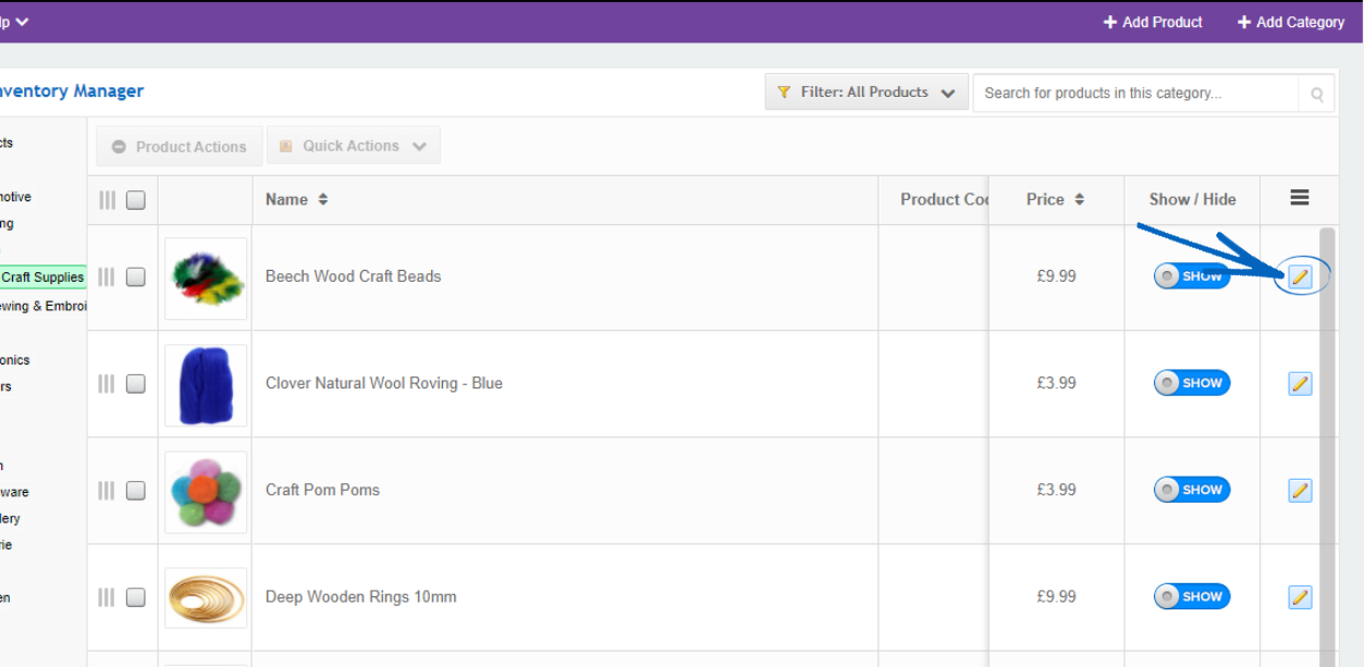 The EKM Add/Edit Product window : EKM