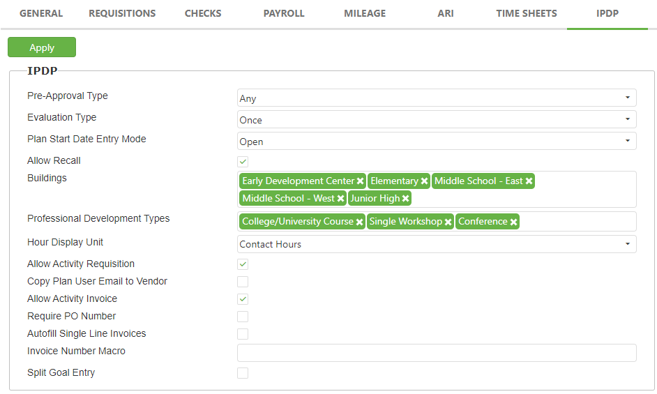 IPDP Site Settings : SC Strategic Solutions