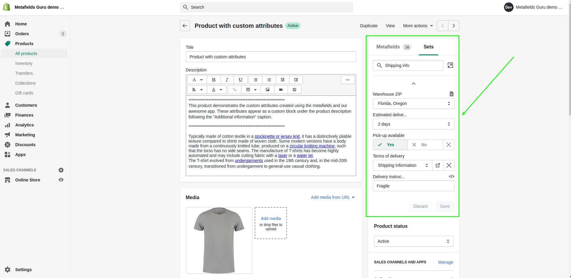 Metafield sets. General information, setup guide. : 256 Development