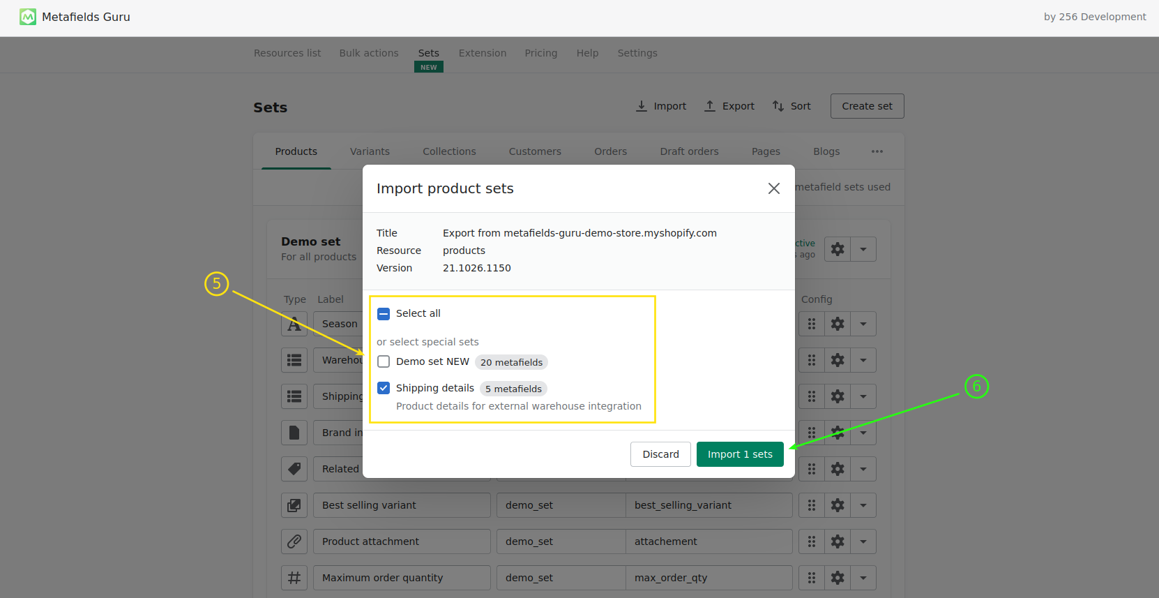 How to import metafield sets : 256 Development
