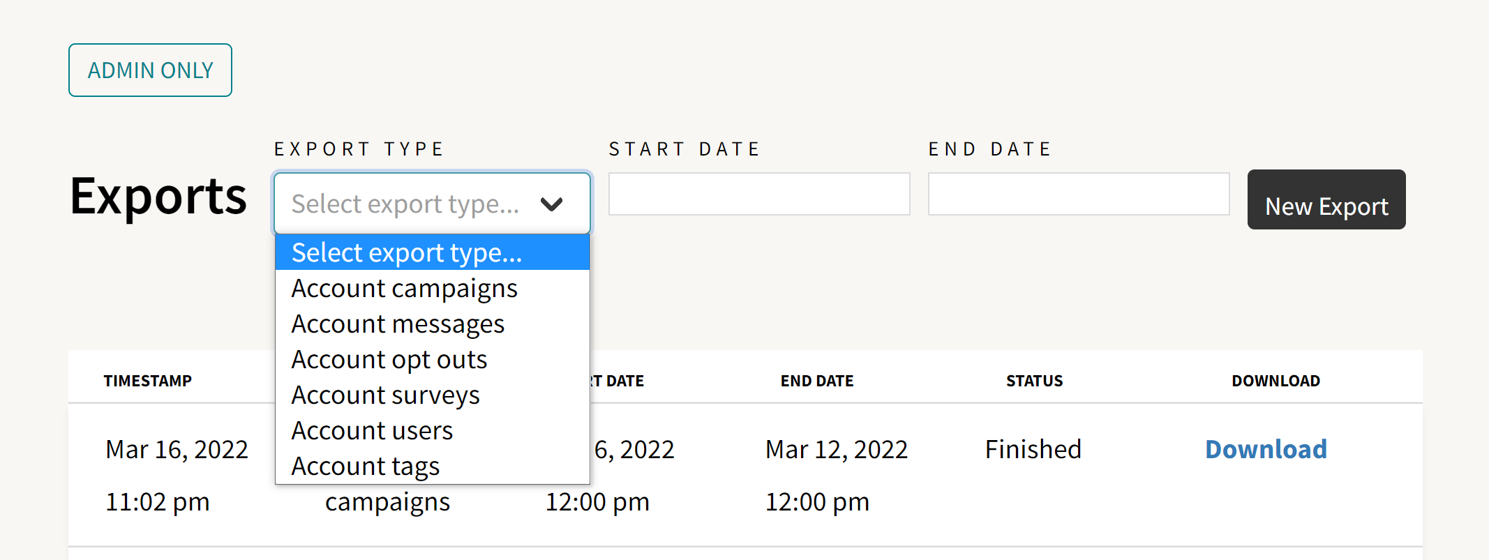 Account-Level ThruText Exports : ThruText Help Center