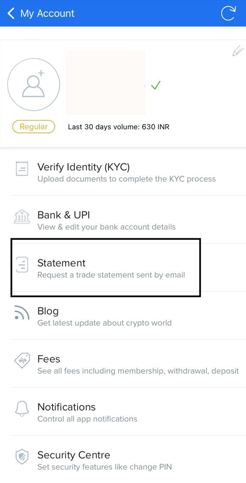 Get your statement : ZebPay