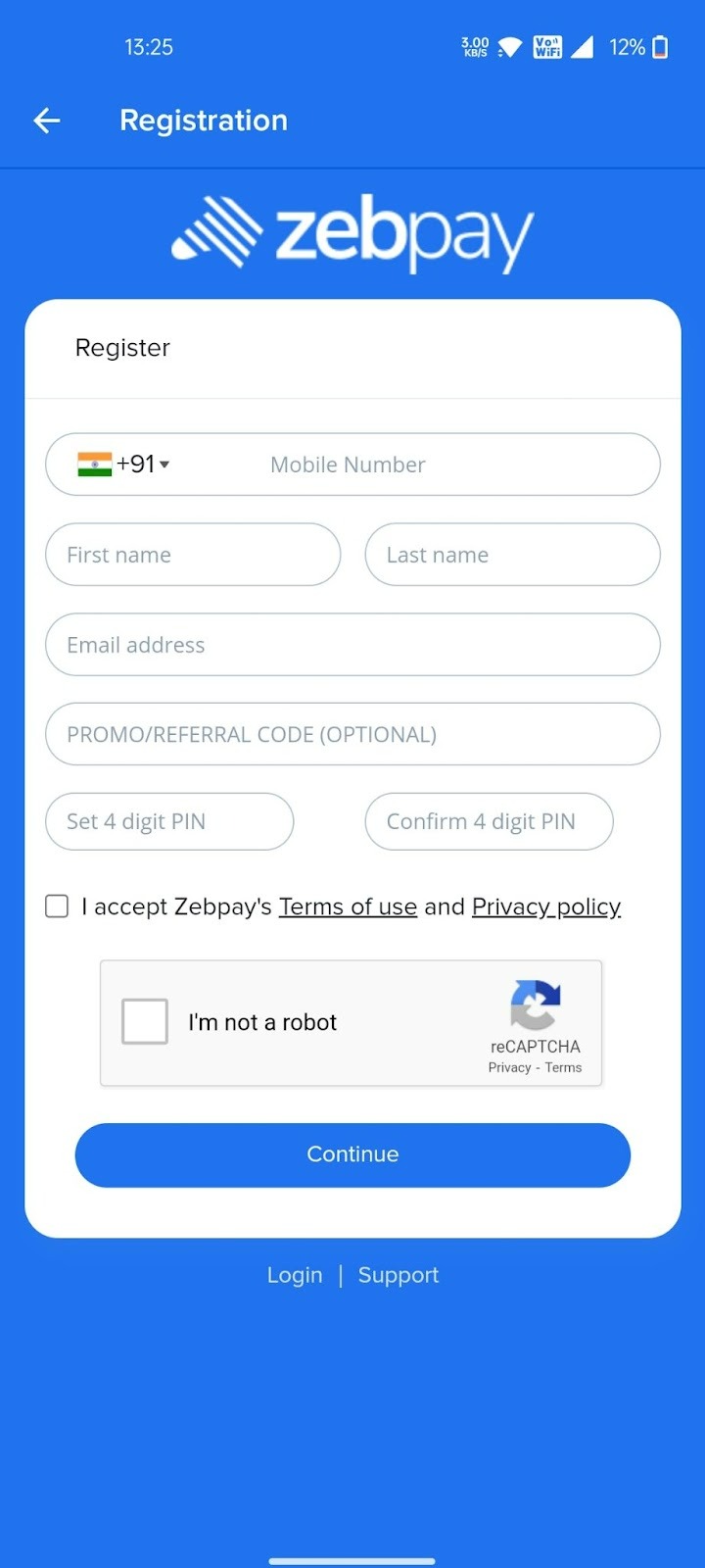 Signing up with us (India) : ZebPay