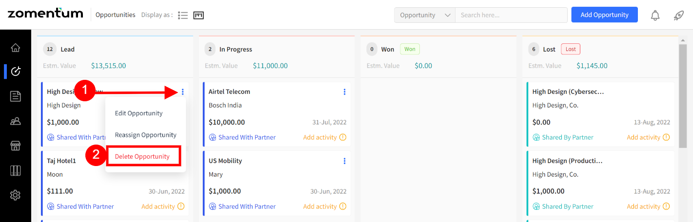 Delete Opportunities Shared with Partner : Support