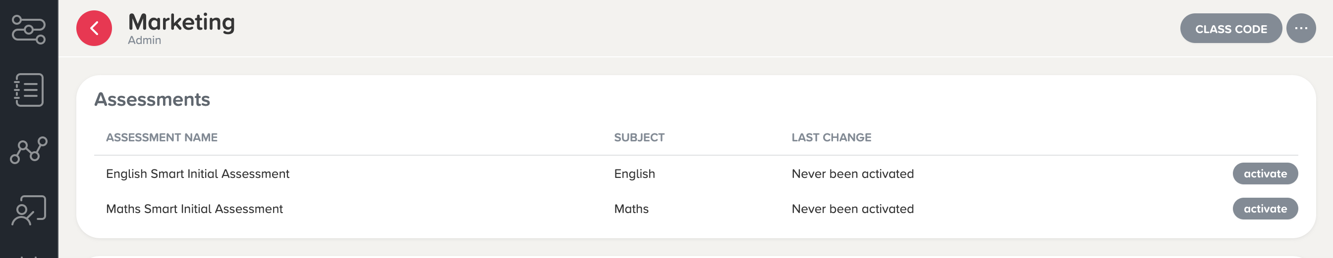 Activating and deactivating assessments : Century Tech