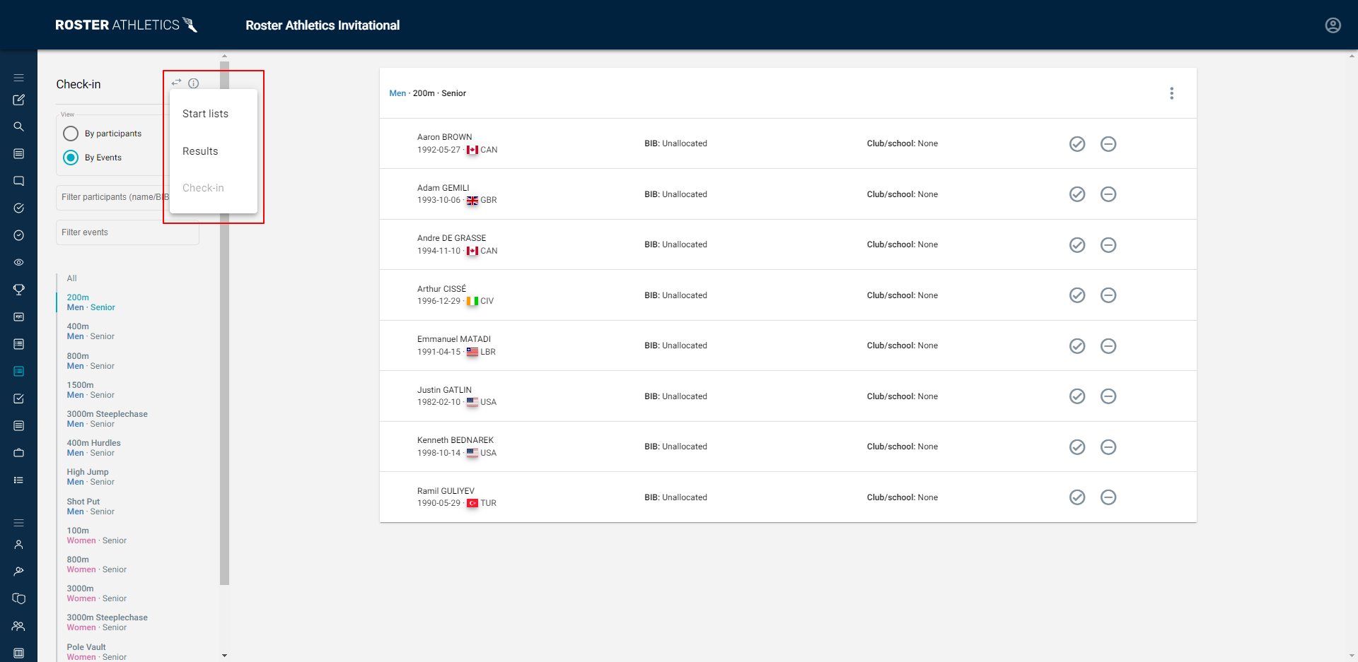 Check-in : Roster Athletics