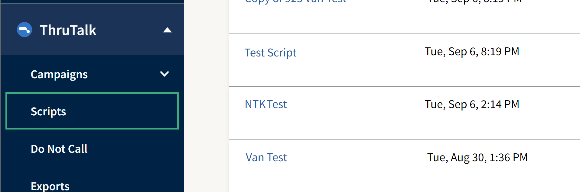 Managing Scripts in ThruTalk : Help Center